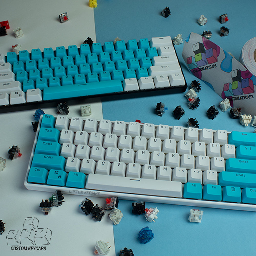 White and Blue PBT Keycaps – Custom Keycaps UK